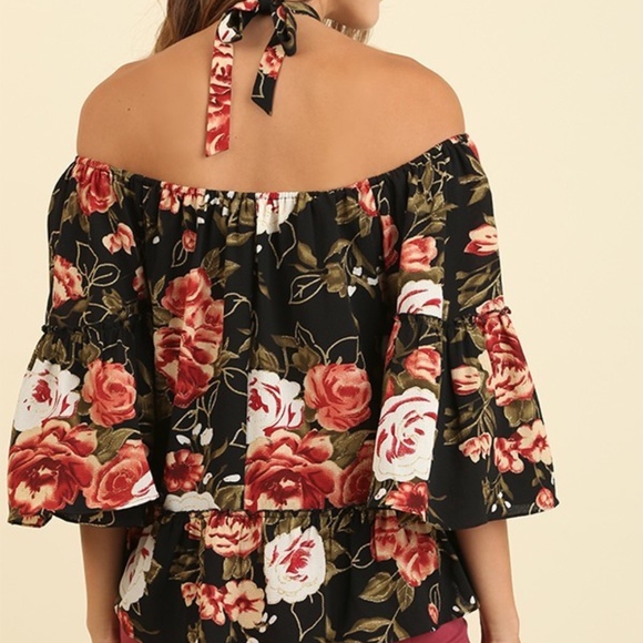 Luxe Label | Tops | Bella Floral Print Off The Shoulder Top In Black ...